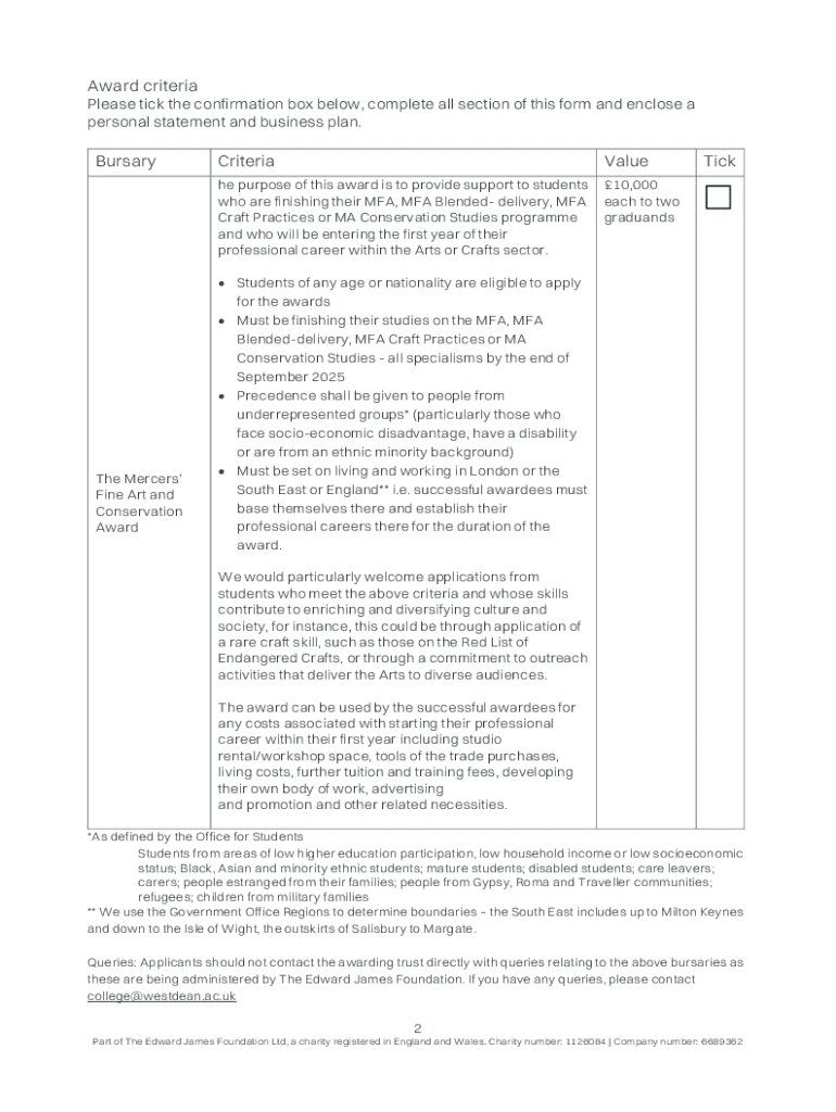 Fillable Online Mercers’ Fine Art and Conservation Award Application ...