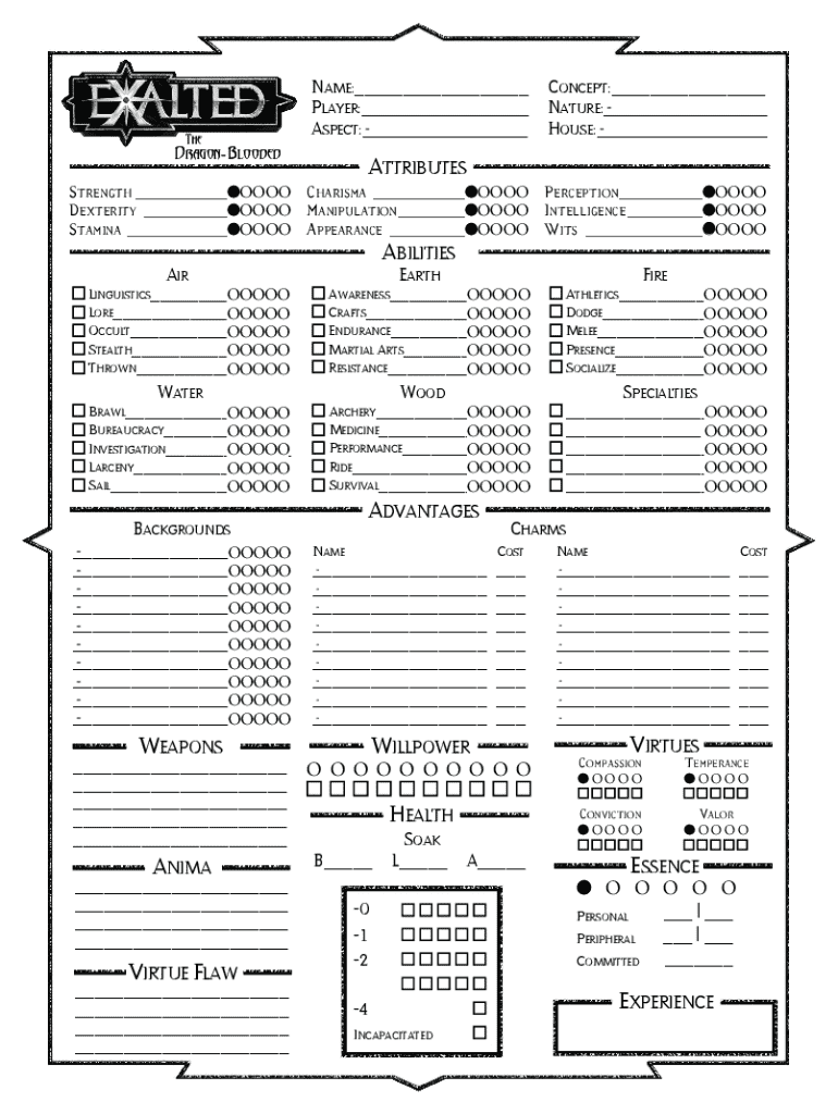 Fillable Online Dragon-blooded Character Sheet for Role-playing Games Fax Email Print - pdfFiller