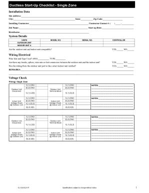 Fillable Online Ductless Start-up Checklist for Hvac Systems Fax Email Print - pdfFiller