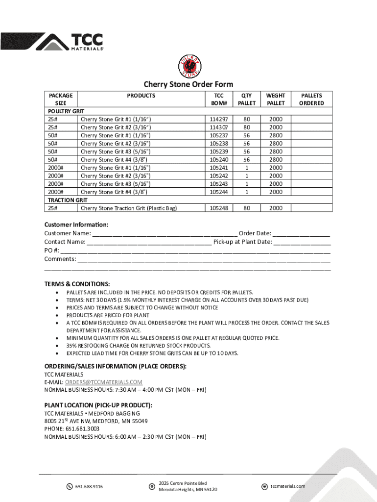 Fillable Online Cherry Stone Order Form Fax Email Print - pdfFiller