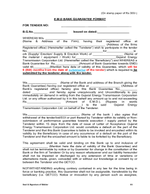 Fillable Online Bank Guarantee Format for Tender Participation Fax ...