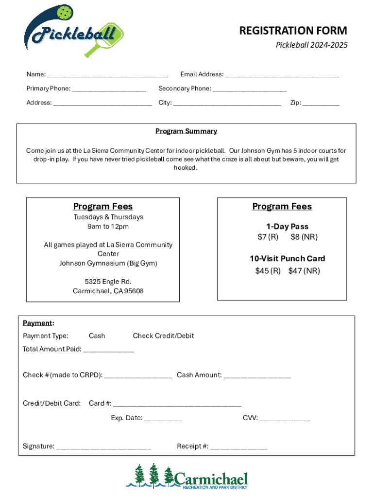 Fillable Online Pickleball Registration and Waiver Form Fax Email Print ...
