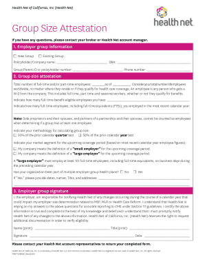 Fillable Online Group Size Attestation Form for Health Net of ...
