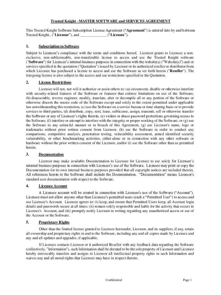 Fillable Online Software Subscription License Agreement Fax Email Print - pdfFiller