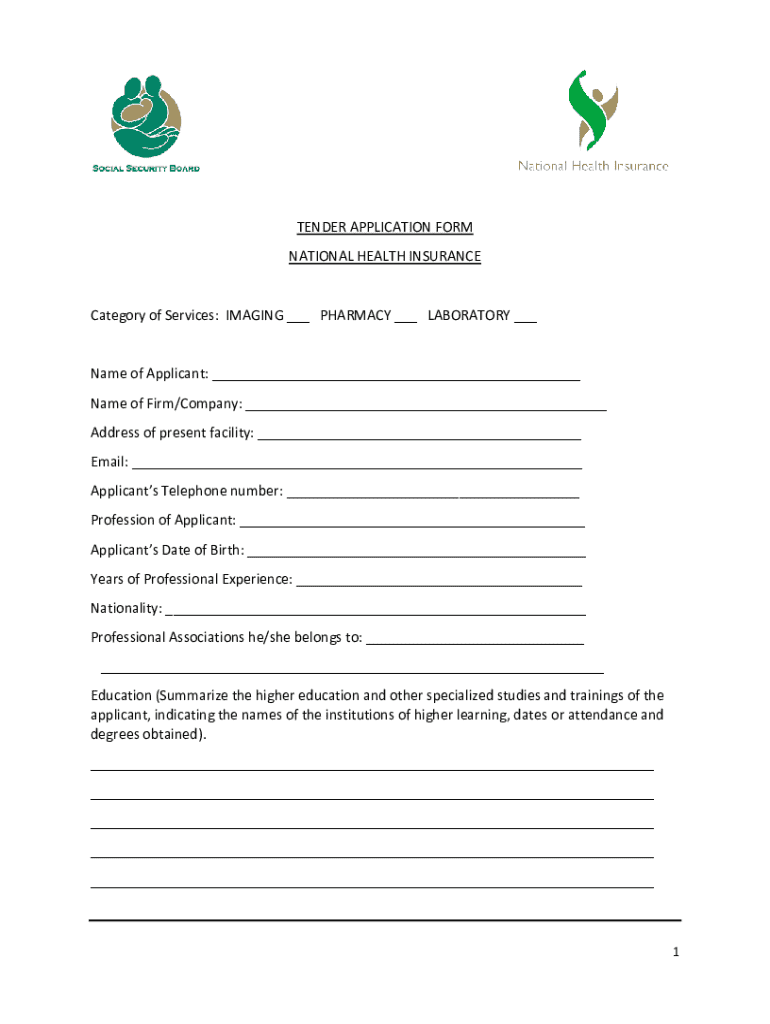 Fillable Online National Health Insurance Tender Application Fax Email ...