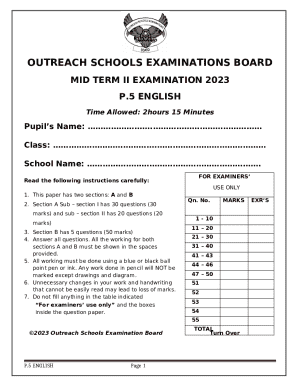 P.5 English Mid Term Ii Examination 2023 Doc Template | pdfFiller