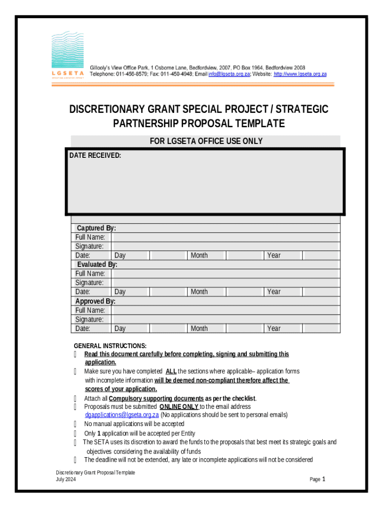 Discretionary Grant Special Project / Strategic Partnership Proposal ...