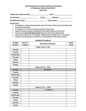 Fort Bend Isd Off Campus Physical Education Attendance Verification Doc Template | pdfFiller
