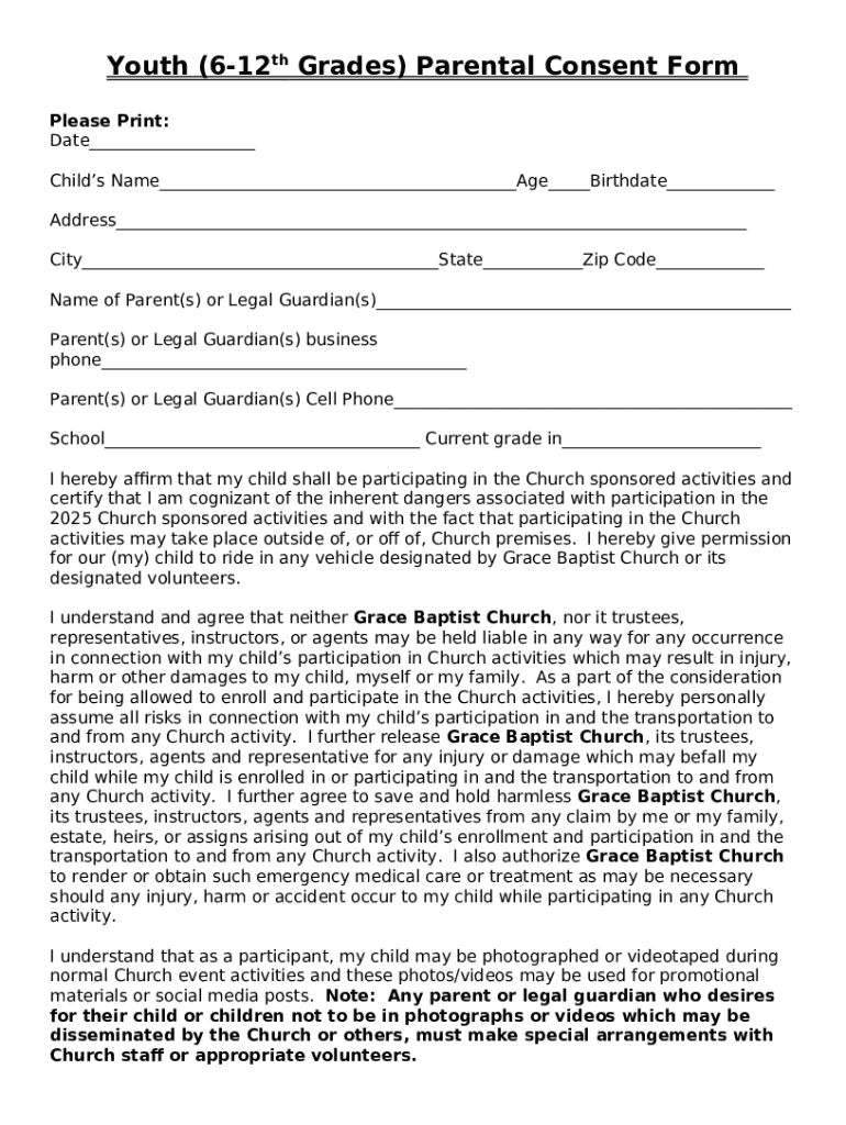 Youth Parental Consent Doc Template | pdfFiller