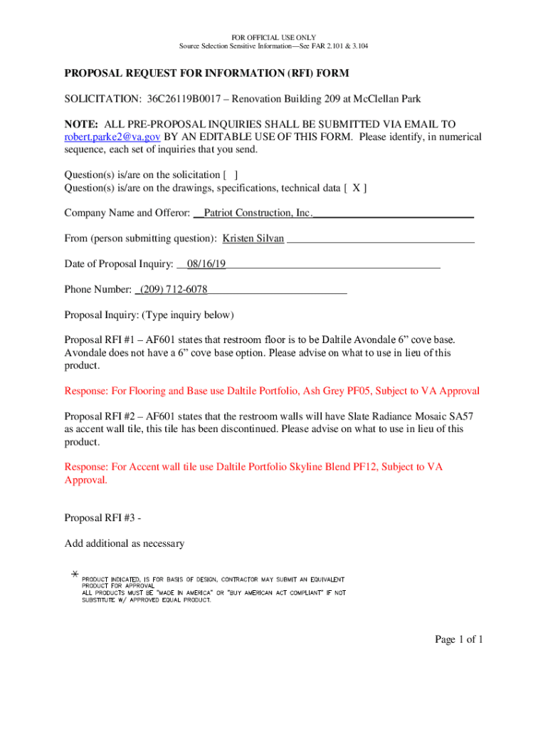 Fillable Online Proposal Request for Information (rfi) Fax Email Print ...
