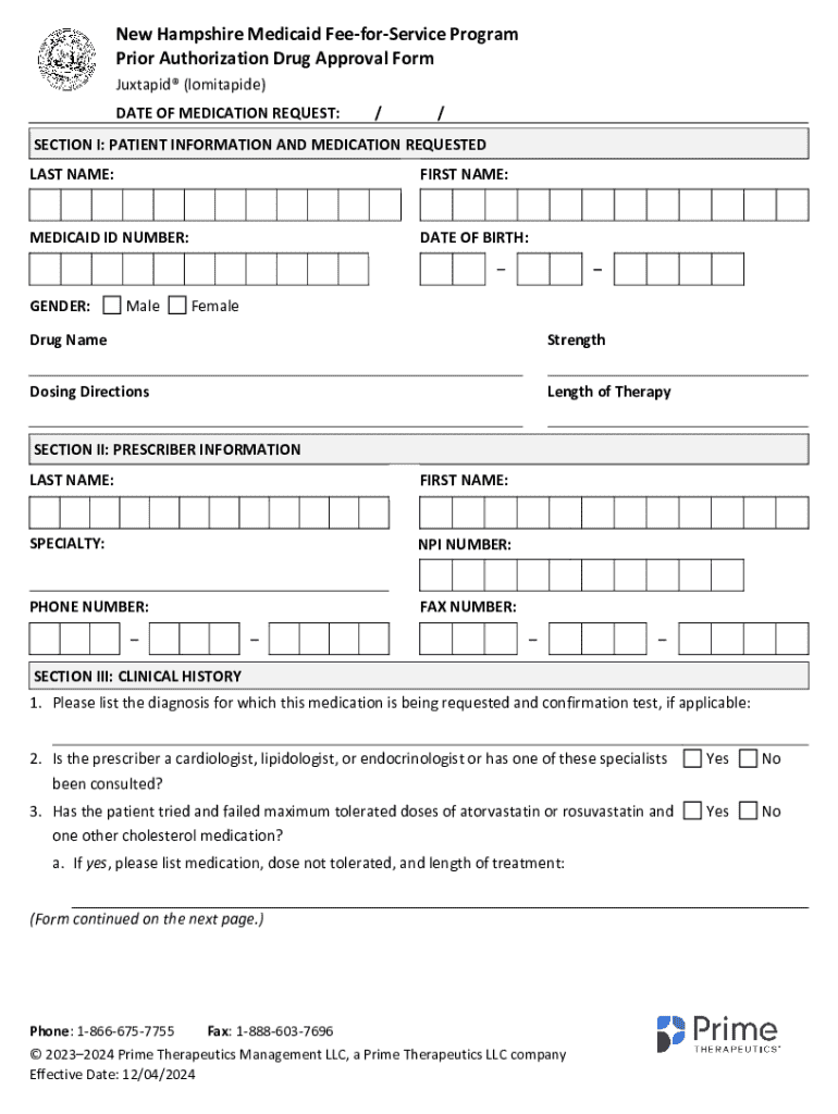 Fillable Online New Hampshire Medicaid Fee-for-service Program Prior Authorization Drug Approval ...