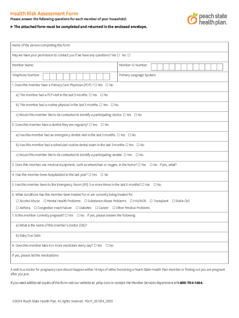Fillable Online Health Risk Assessment Form Fax Email Print - pdfFiller