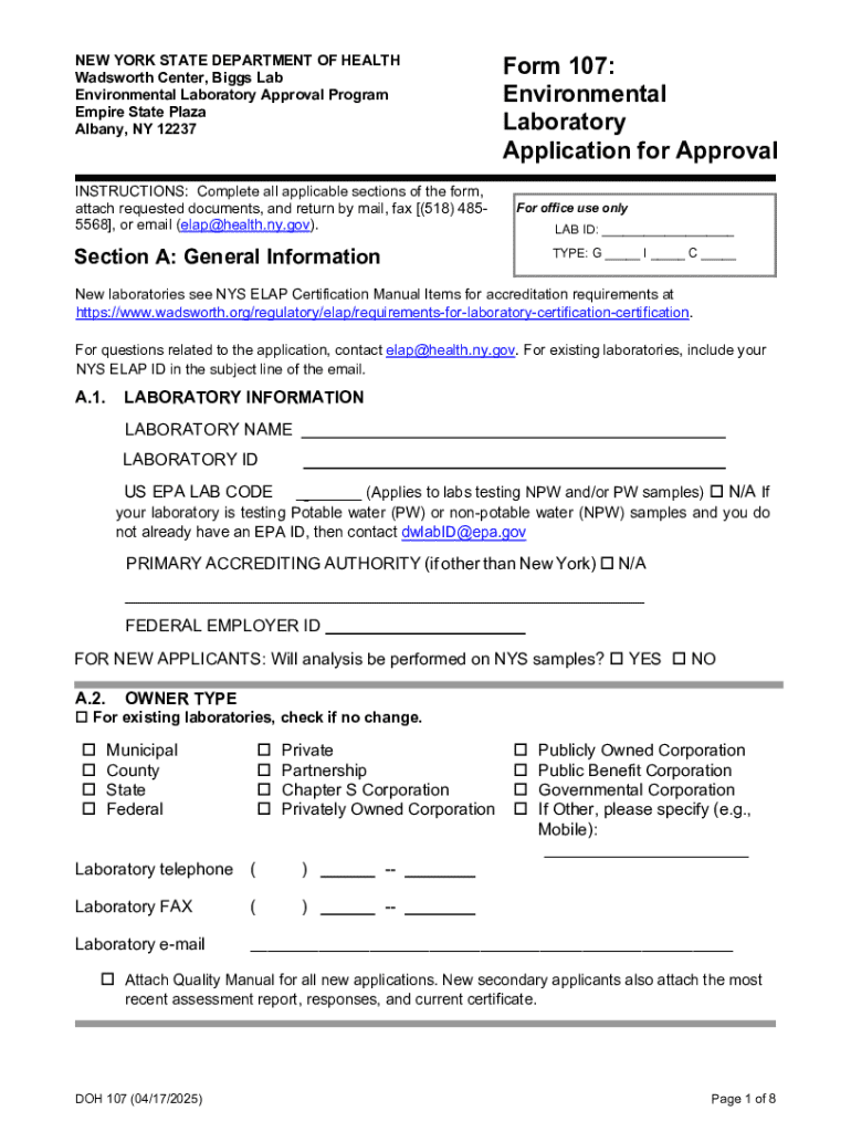 Fillable Online Environmental Laboratory Application for Approval Fax ...