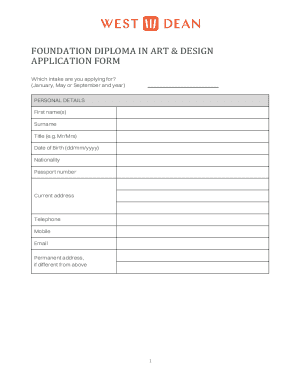Fillable Online Foundation Diploma in Art & Design Application Fax ...