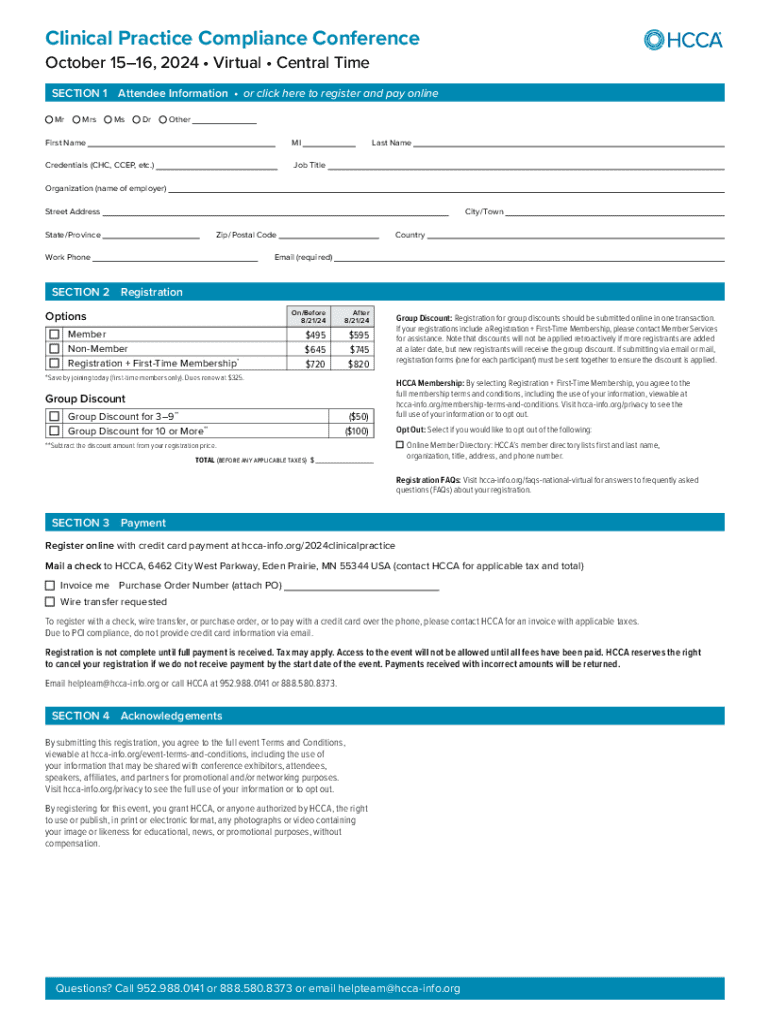 Fillable Online Clinical Practice Compliance Conference Registration Fax Email Print - pdfFiller