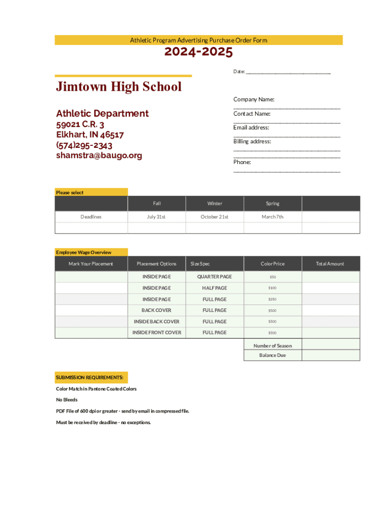 Fillable Online Athletic Program Advertising Purchase Order Form Fax Email Print - pdfFiller