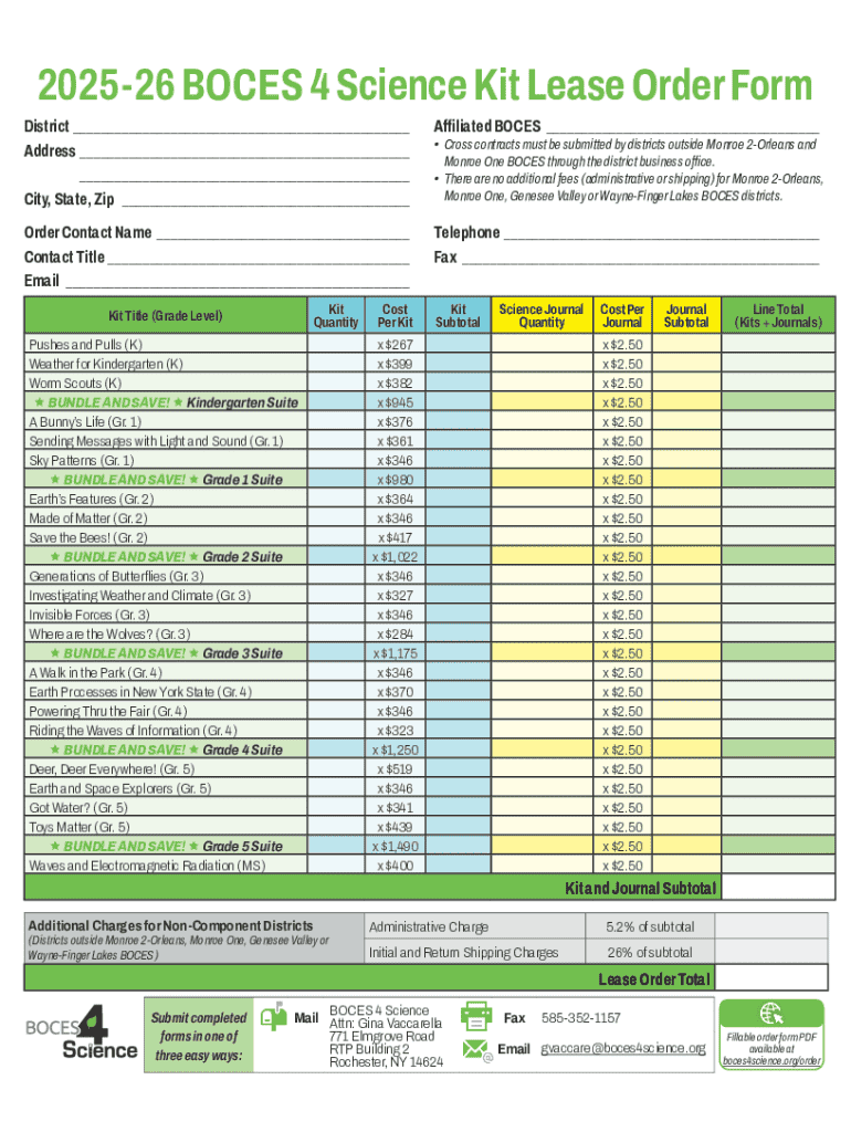 Fillable Online Boces Science Kit Lease Order Form Fax Email Print ...