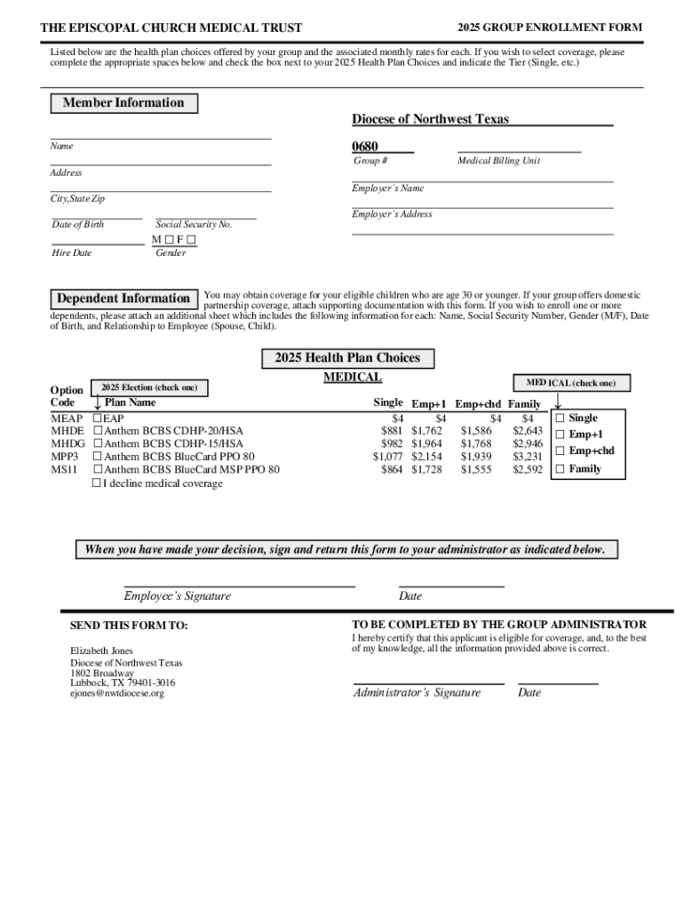Fillable Online 2025 Group Health Enrollment Form Fax Email Print ...