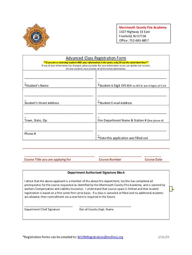 Fillable Online Advanced Class Registration Fax Email Print - pdfFiller