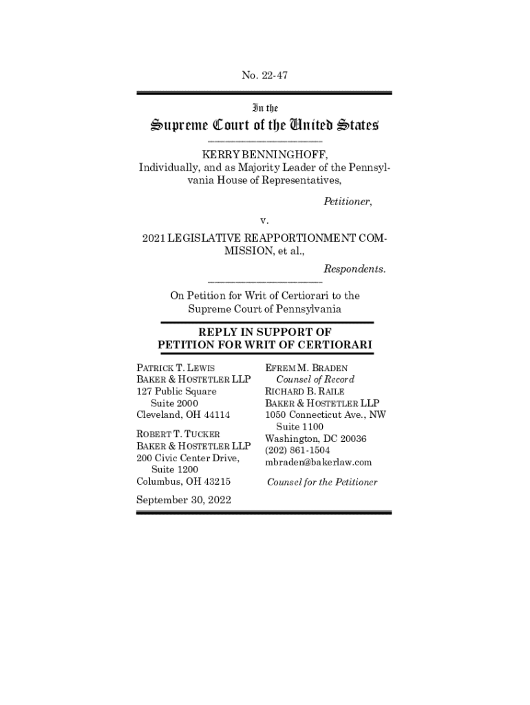 Fillable Online Reply Brief for Petition for Writ of Certiorari Fax Email Print - pdfFiller