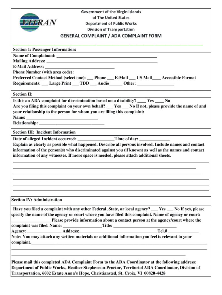 Fillable Online General Complaint / Ada Complaint Form Fax Email Print - pdfFiller