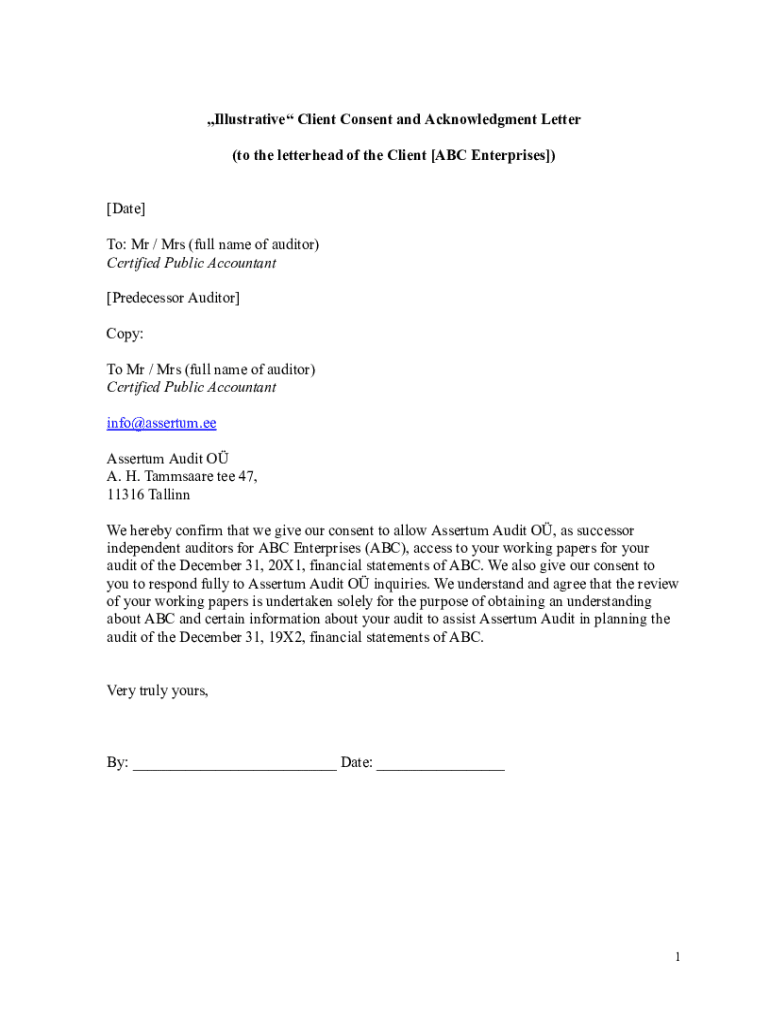 Fillable Online Client Consent and Acknowledgment Letter Fax Email ...