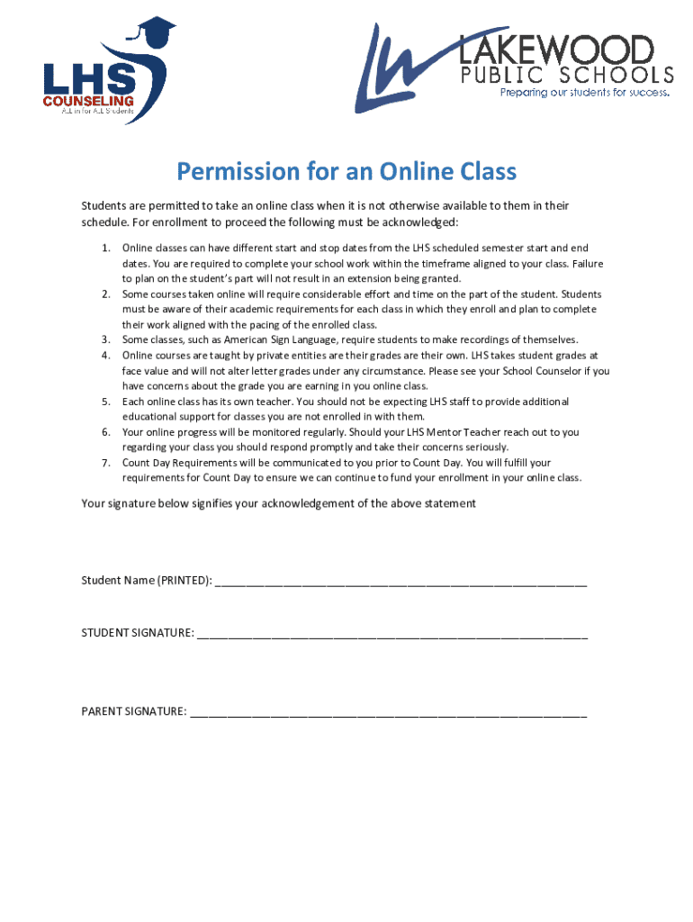 Fillable Online Permission for an Online Class Fax Email Print - pdfFiller