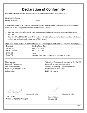 Fillable Online Declaration of Conformity for Wireless Keyboard Model 1521 Fax Email Print ...