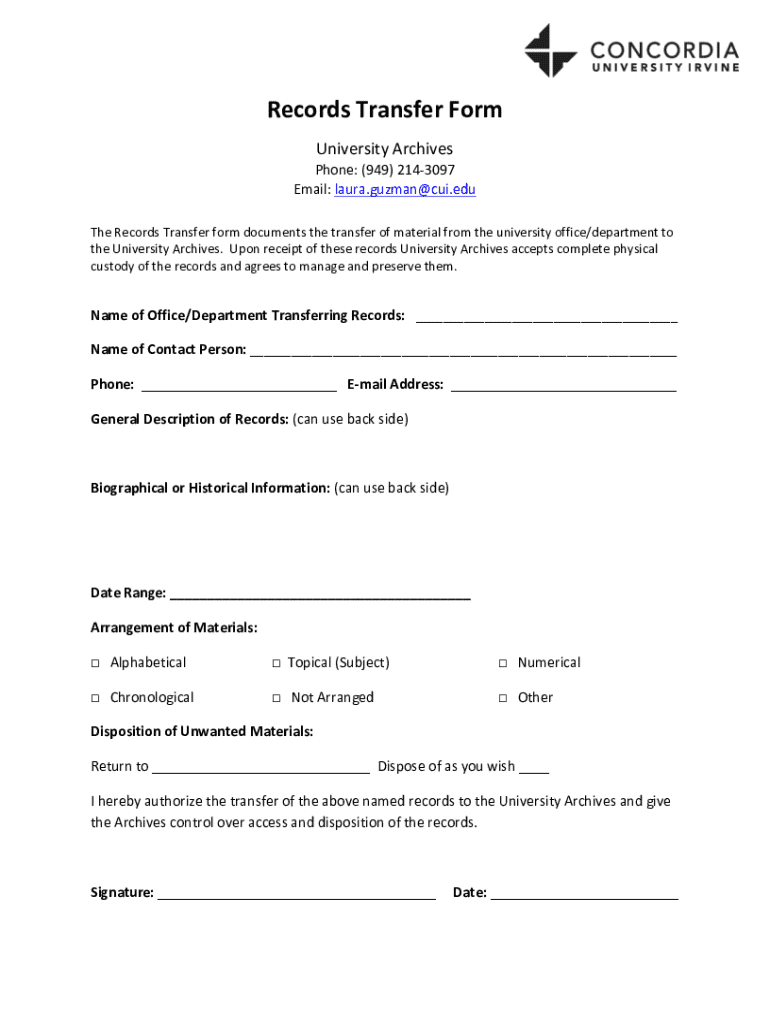 Fillable Online University Records Transfer Form Fax Email Print ...