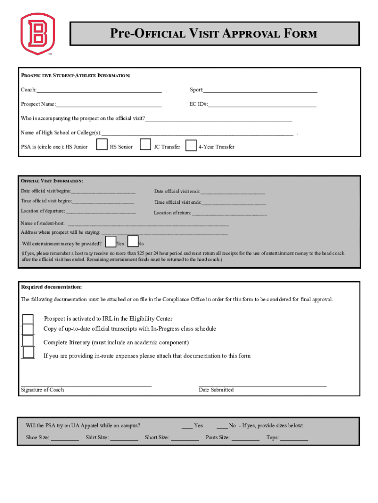Fillable Online Pre-official Visit Approval Form Fax Email Print ...