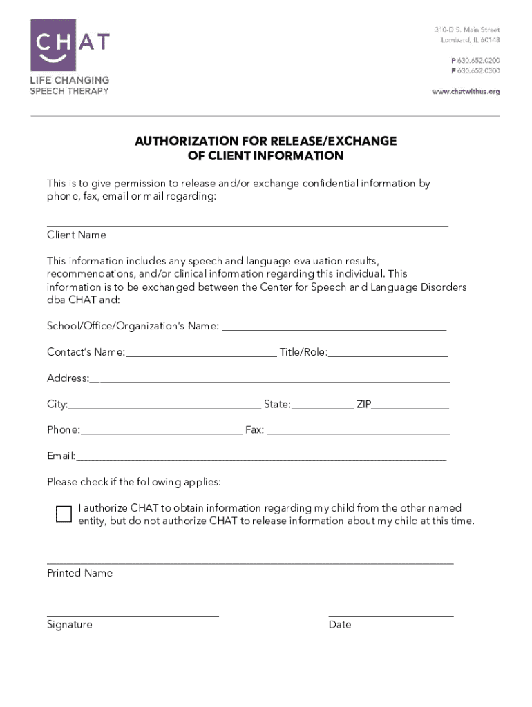 Fillable Online Authorization for Release/exchange of Client Information Fax Email Print - pdfFiller