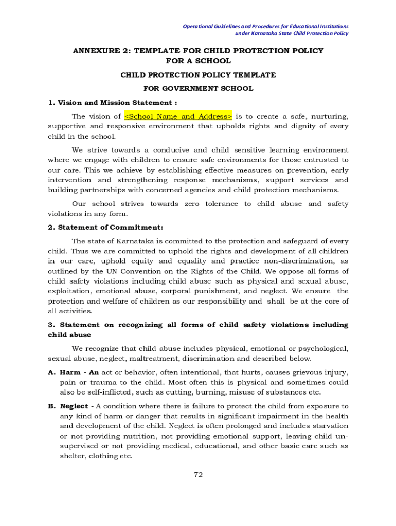 Fillable Online Child Protection Policy Template for Government School ...