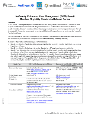 Fillable Online La County Enhanced Care Management (ecm) Benefit Member ...