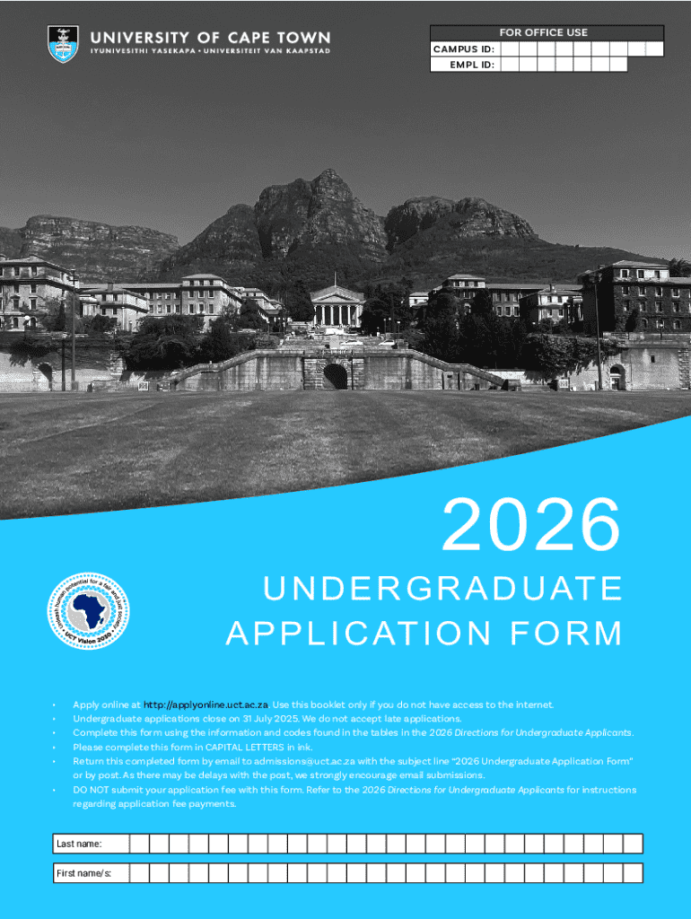 Fillable Online Undergraduate Application for Admission to Uct Fax ...