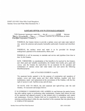 Fillable Online Sanitary Sewer and Water Main Easement Agreement Fax ...