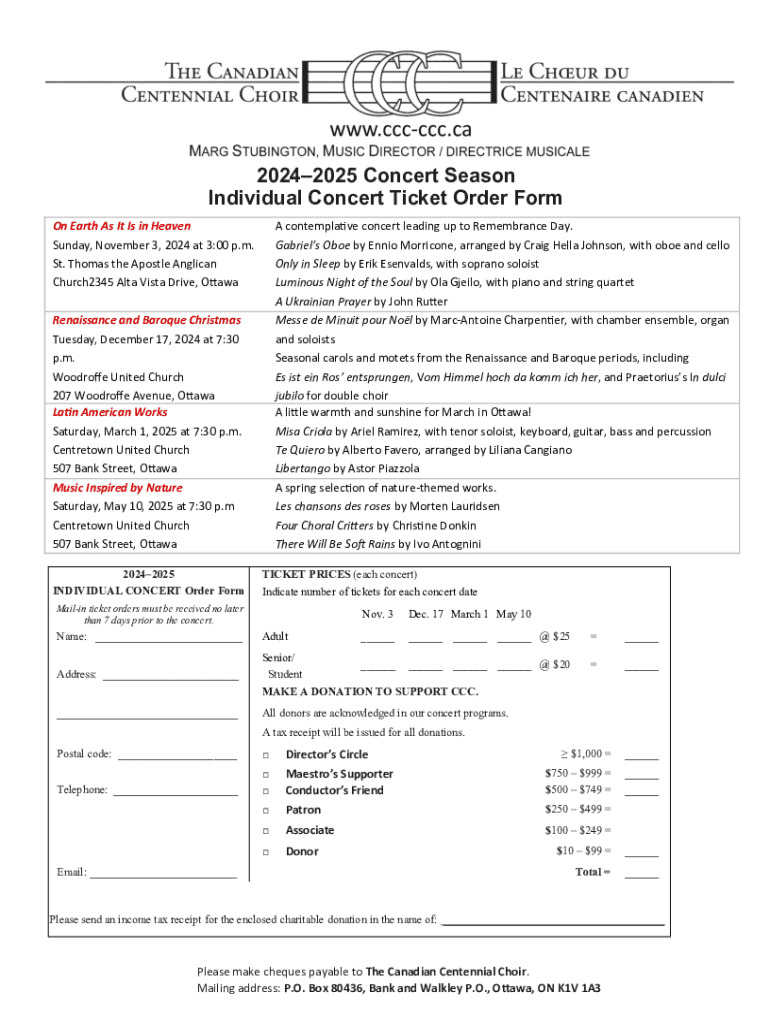 Fillable Online 2024–2025 Concert Season Individual Concert Ticket ...