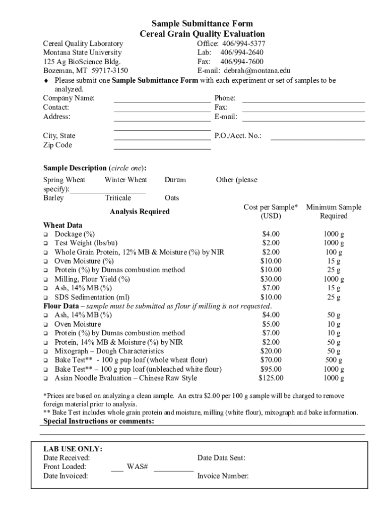 Fillable Online Cereal Grain Quality Evaluation Fax Email Print - pdfFiller