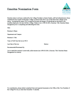 Fillable Online Emeritus Nomination Form Fax Email Print - pdfFiller