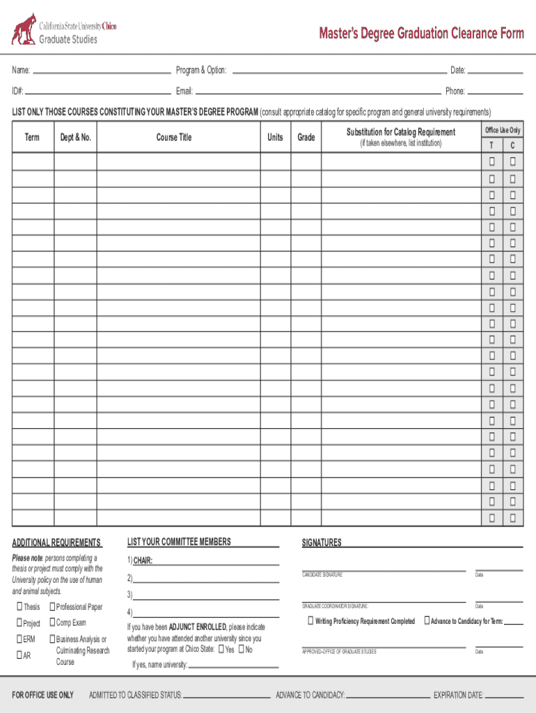 Fillable Online Master’s Degree Graduation Clearance Form Fax Email ...
