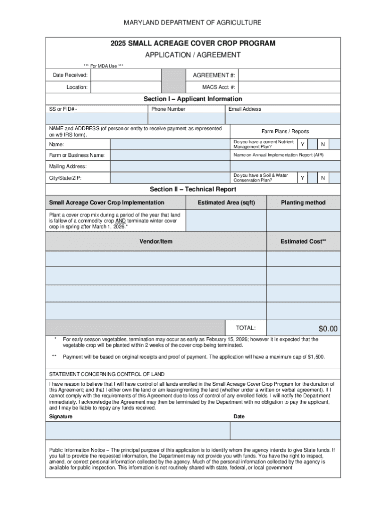Fillable Online Small Acreage Cover Crop Program Application Fax Email Print - pdfFiller