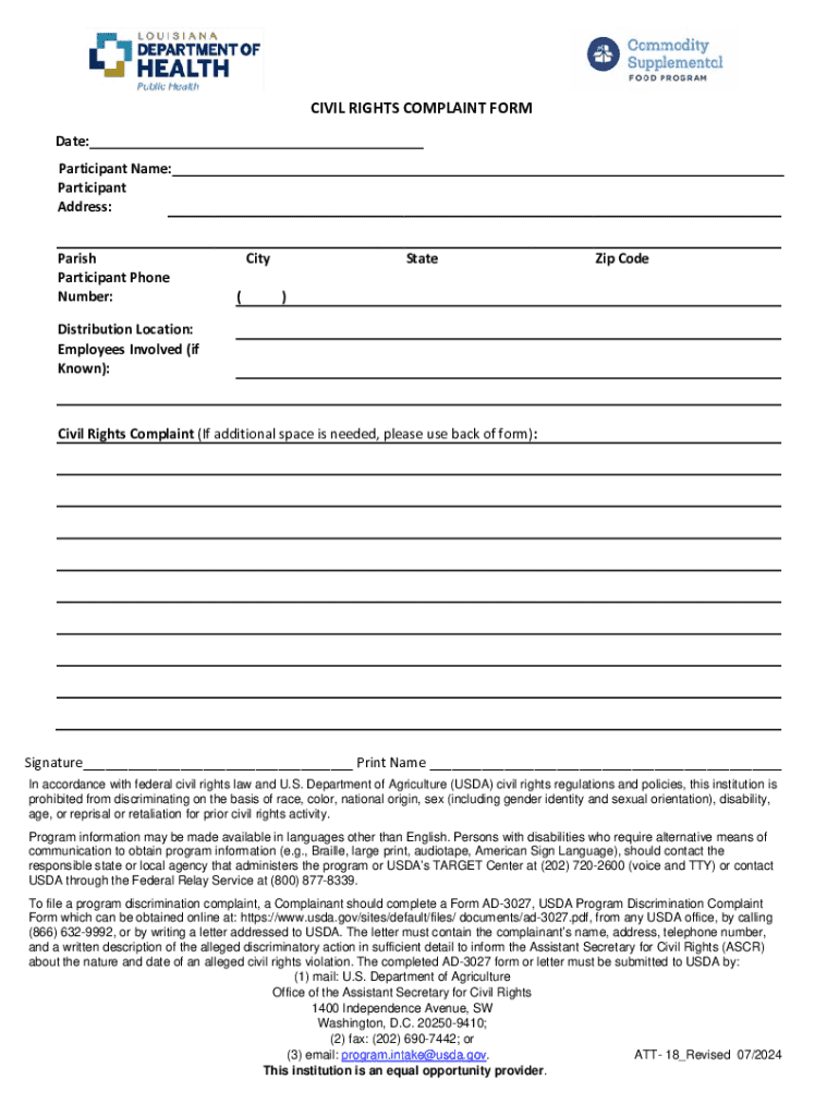 Fillable Online Civil Rights Complaint Form Fax Email Print - pdfFiller