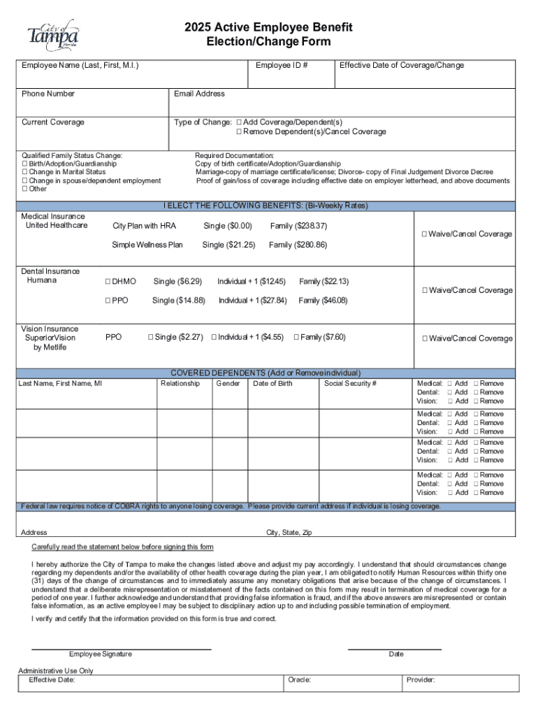 Fillable Online Active Employee Benefit Election/change Form Fax Email Print - pdfFiller