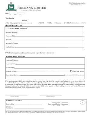 Fillable Online Fund Transfer Application Form for Hbz Bank Limited Fax ...