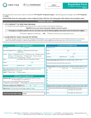 Fillable Online Ptc Pinpoint™ Cp Spectrum Program Requisition Form Fax ...