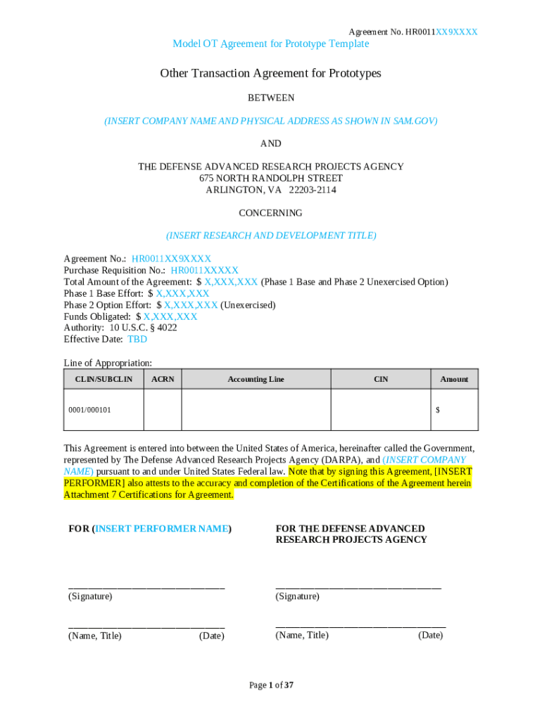 Other Transaction Agreement for Prototypes Doc Template | pdfFiller