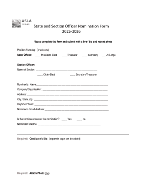 Fillable Online State and Section Officer Nomination Form for 2025-2026 ...