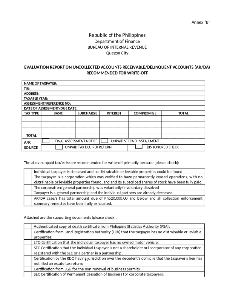 Evaluation Report on Uncollected Accounts Receivable/delinquent ...