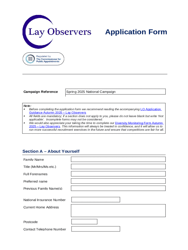Lay Observer Application Doc Template | pdfFiller