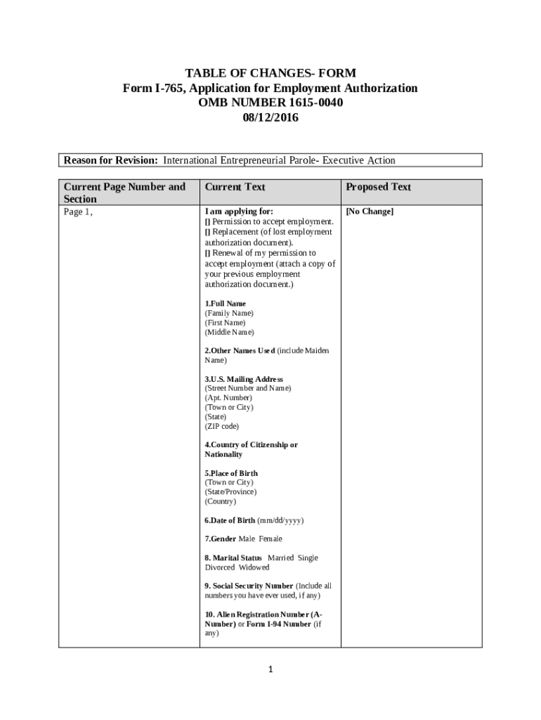 I-765, Application for Employment Authorization Doc Template | pdfFiller