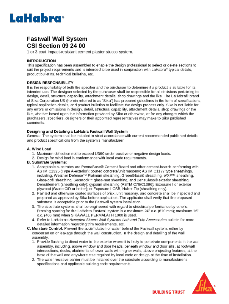 Fastwall Wall System Specification Doc Template | pdfFiller